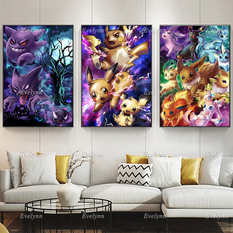 Eeveelution Pichu Pikachu Raichu Haunter Gengar Pokemon Canvas Painting ...