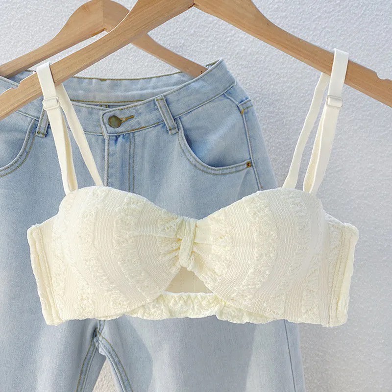 women's small breasts gathered bra summer no steel ring bra strapless ...