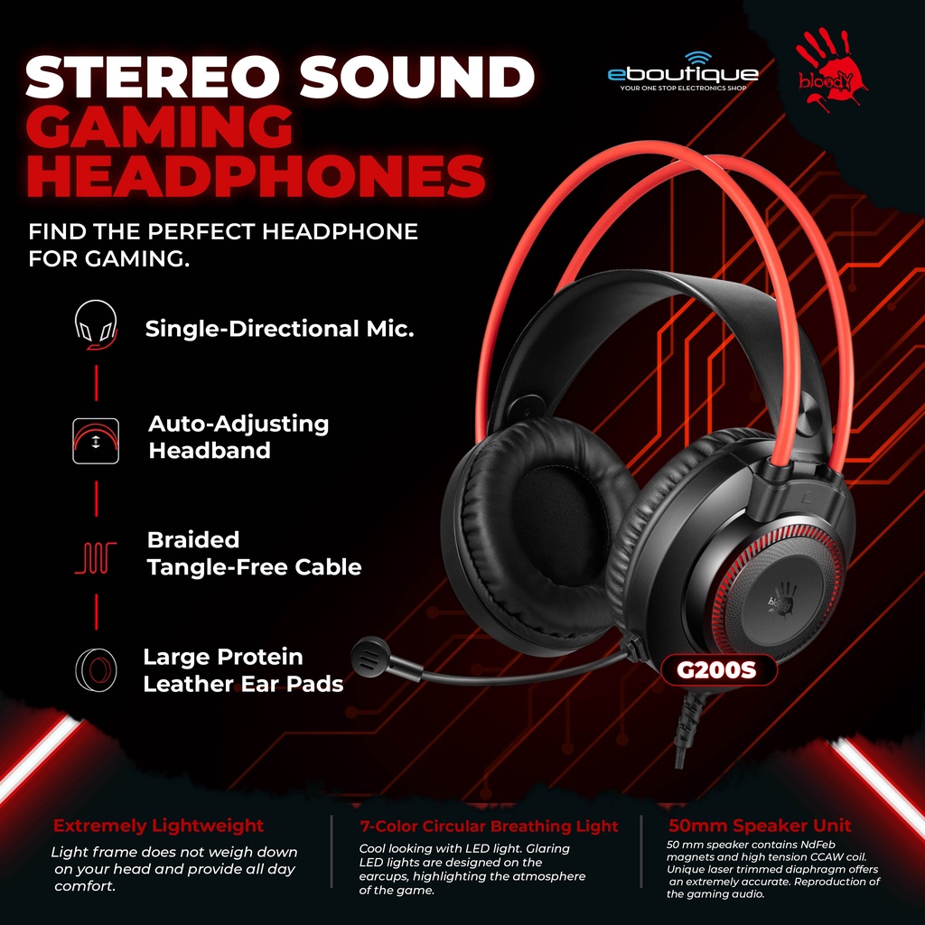 Bloody Gaming Headset Headphone With Mic For Laptop Computer (G200s ...