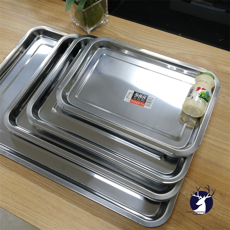 3PCS STAINLESS STEEL FOOD TRAY BARBECUE TRAY BAKING TRAY SERVING TRAY ...