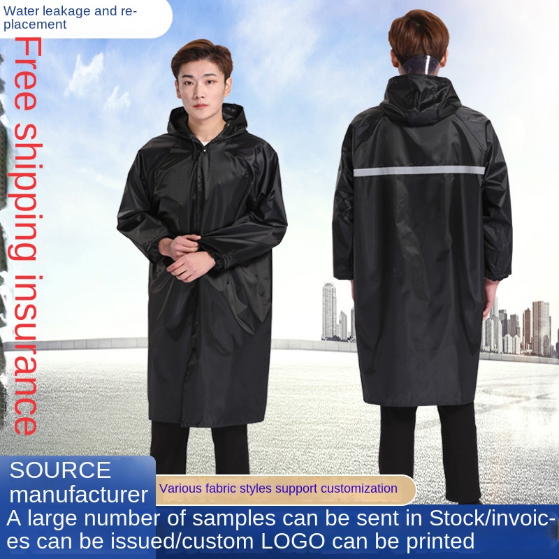 Black Oxford single-layer reflective raincoat long one-piece ...