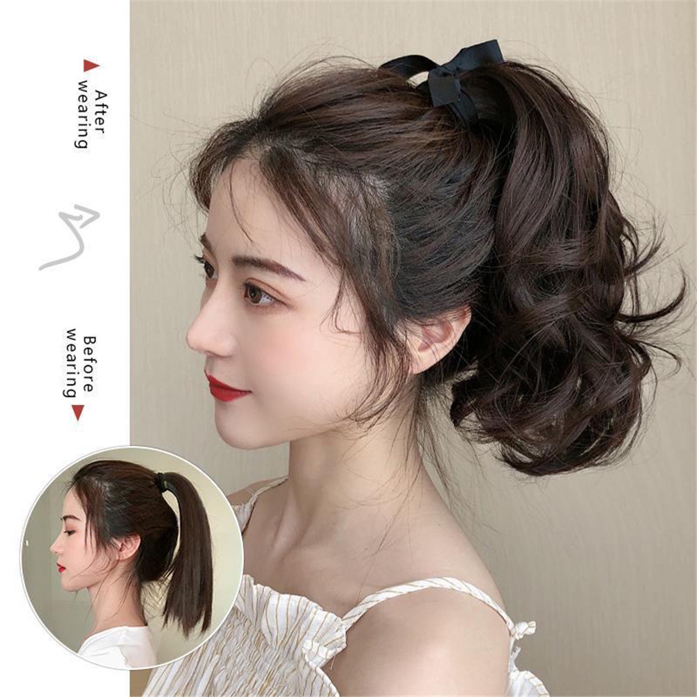 Women Long Curly Strap-style Pear Flower Fake Ponytail Wig Big Wave Mid ...