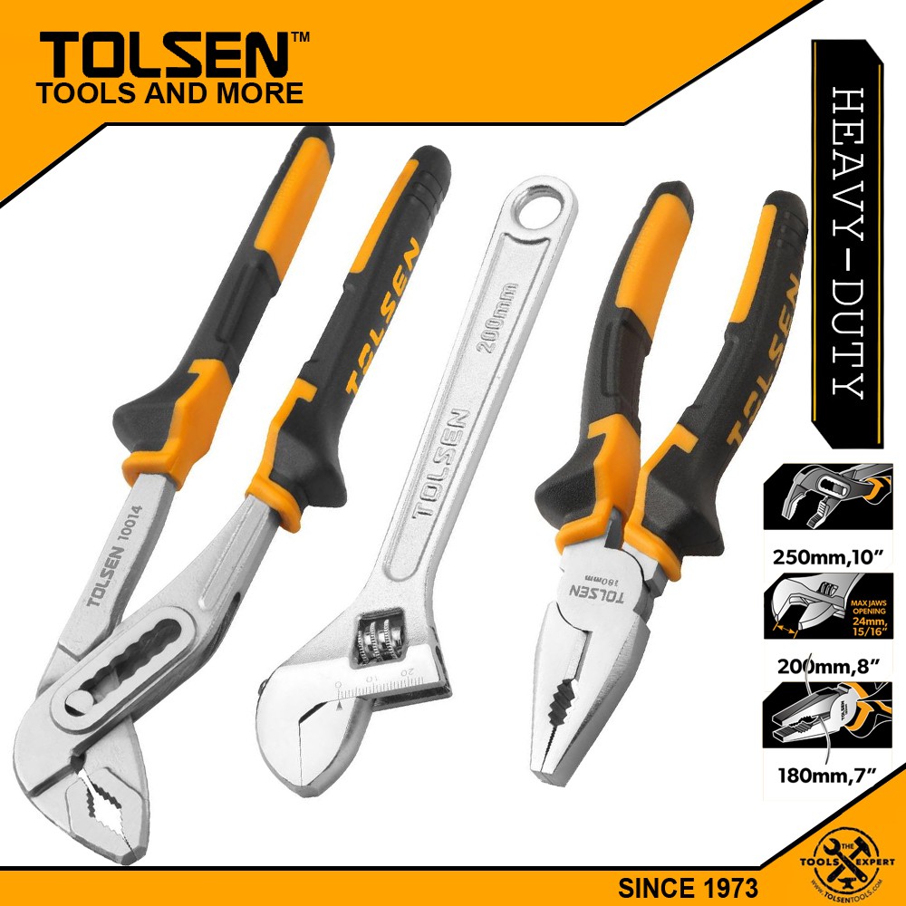 Tolsen 3pcs Tool Set (Combination Pliers, Water Pliers & Adjustable Wrench) 10403 | Shopee ...