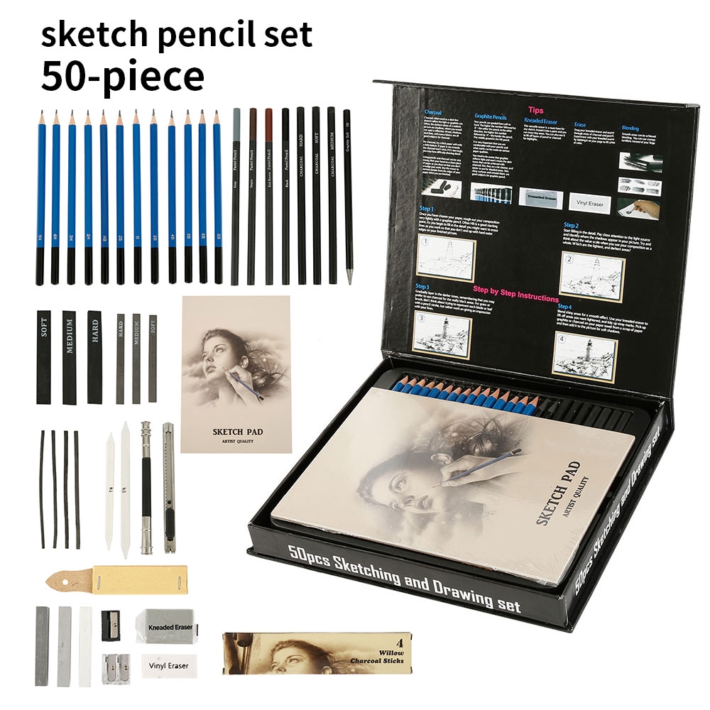 50pcs/set Professional Drawing Kit Pencils Sketch Charcoal Pencil ...