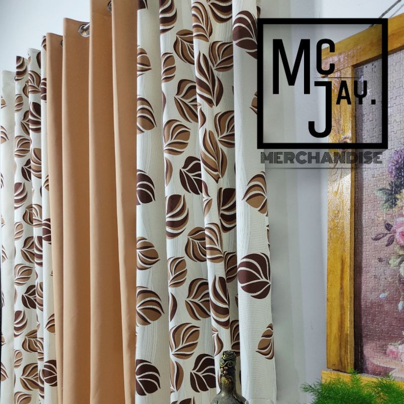 MCJAY - 3in1 Brown/ Mocha Mousse Big Leaves Ring Curtain Set (6ft/6.6ft ...