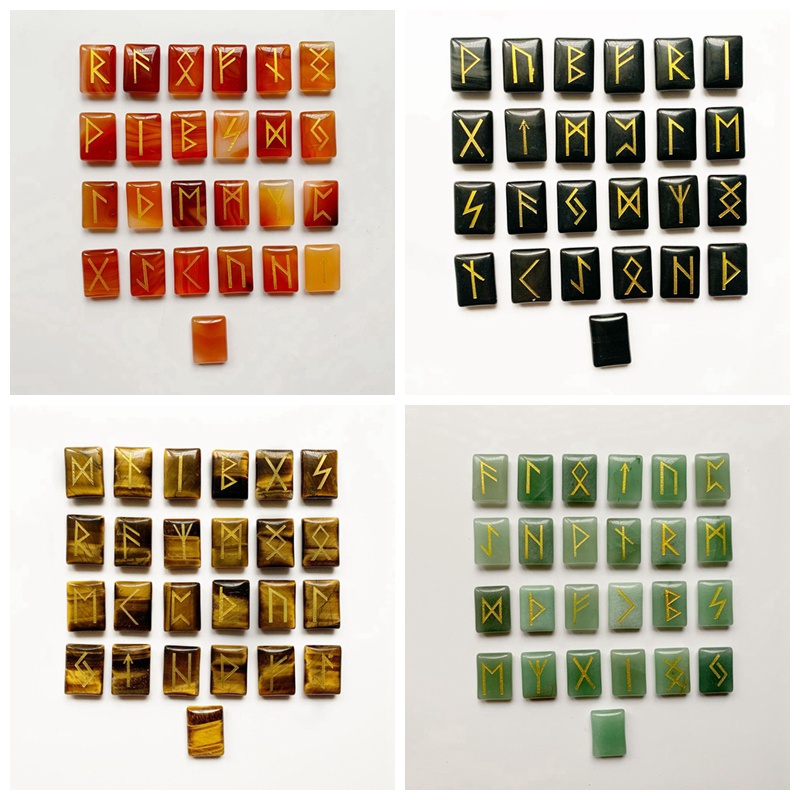 25pcs Green Aventurine Stone Runes Set Home Table Decor Tiger Eye Black ...