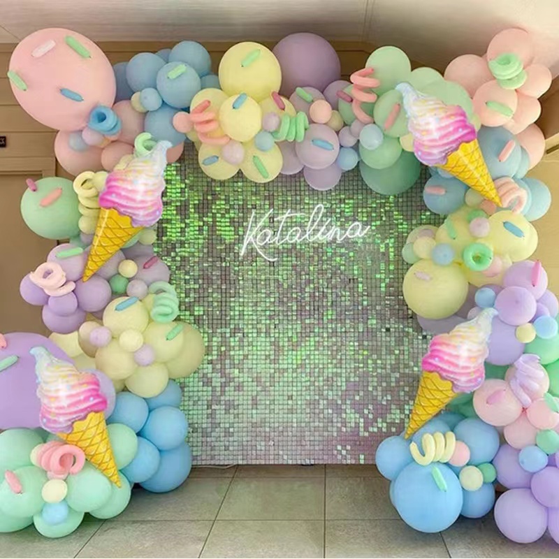Ice Cream Party Balloons Arch Garland Macaron Balloons Ice Cream Foil ...
