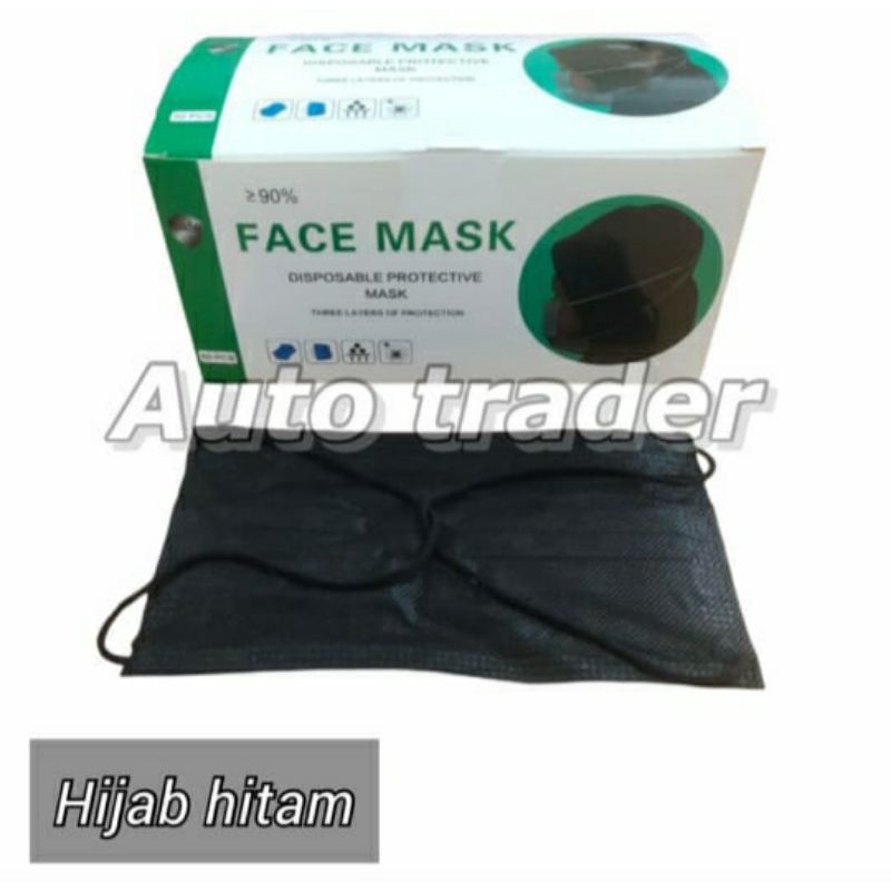 Black hijab earloop mask black earloop mask/ black hijab earloop/ black ...