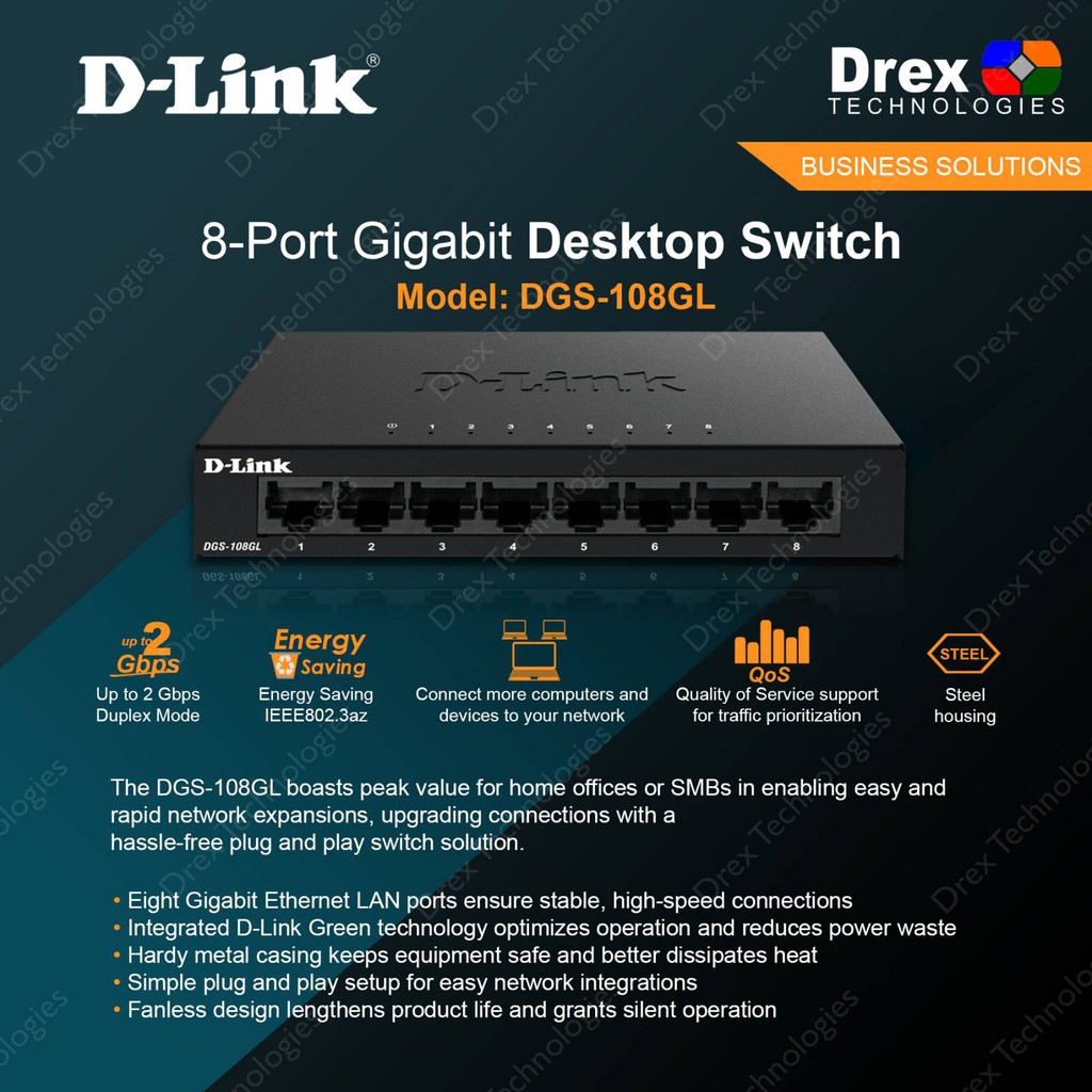 D-Link DGS-108GL 8-Port Gigabit Desktop Switch Metal Casing | Shopee Philippines
