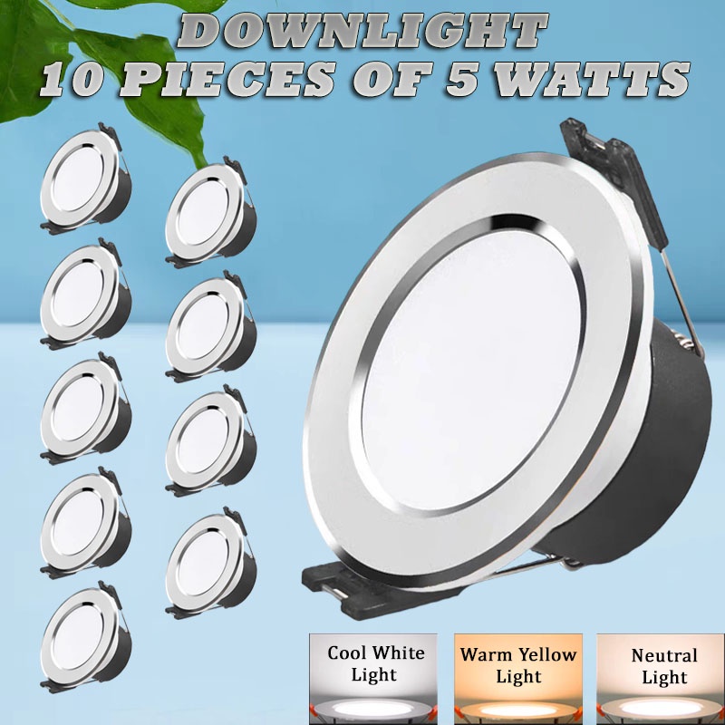 3 Pieces Up To 10 Pieces Of 5 Watts LED Downlight White Silver Recessed ...