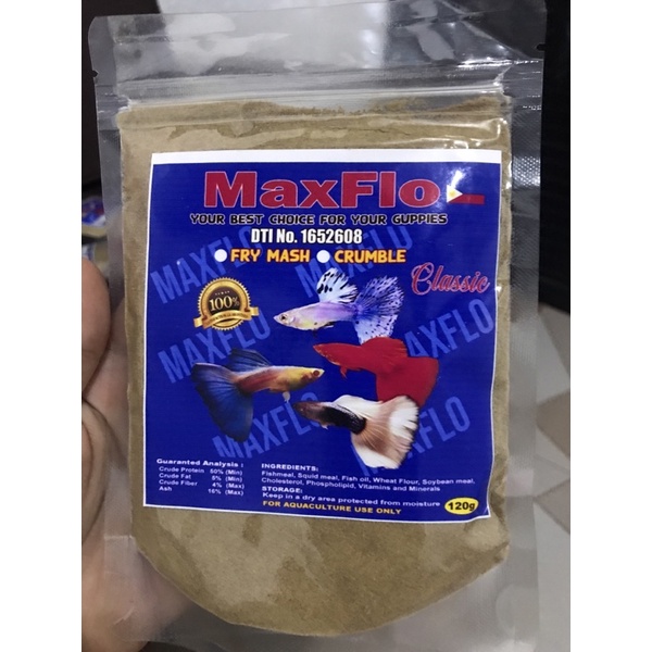 Maxflo guppy fish food feeds crumble and fry mash With freebies 10 ...