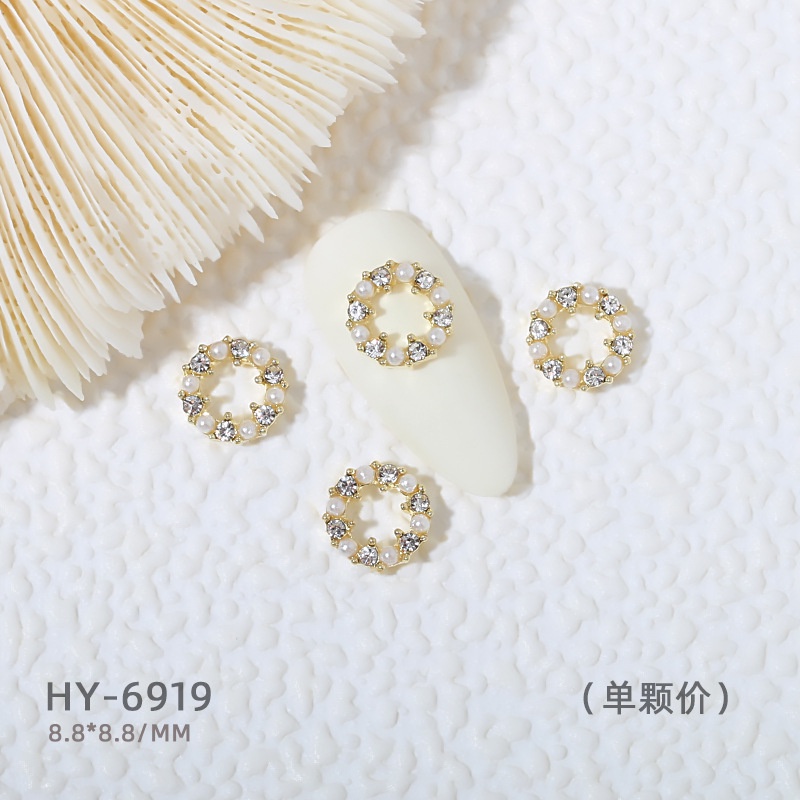 ins nail jewelry, pearl and diamond round wreath, opal bow, peach heart ...