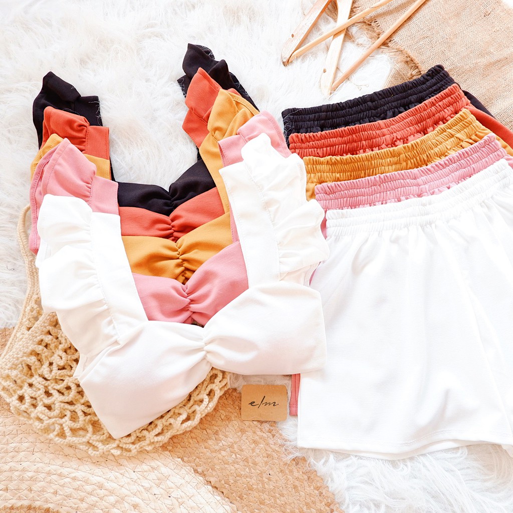 ESSENTIELMANILA Plain Ruffled Top + Shorts (Korean Inspired Coordinates ...