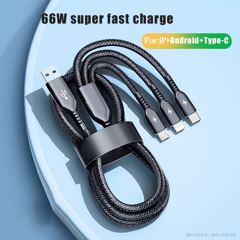 6A 66W 3 in 1 Super Fast Charge USB Cable Multi Usb Port Charging Cord ...