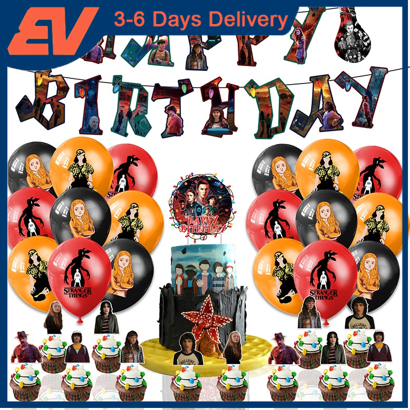 Stranger Things Theme Party Decoration Set Birthday Flag Cake Toppers ...