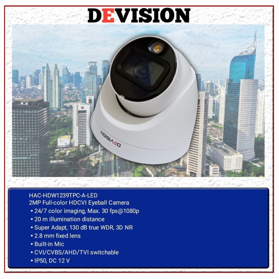 Indoor Camera Full Color 2MP DEVISION HDW1239TPC-A-LED Product By Dahua ...