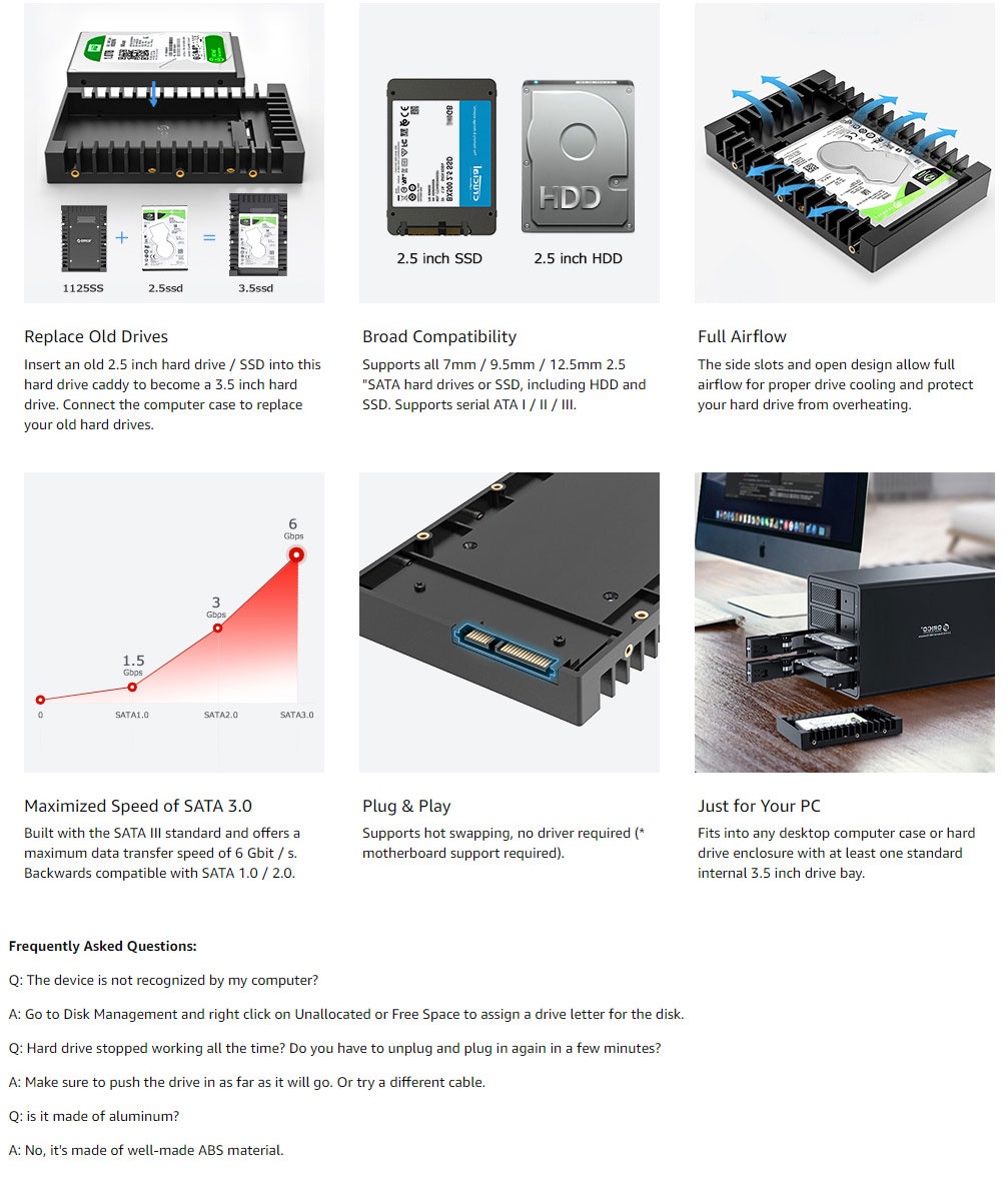 ORICO 2.5 to 3.5 inch HDD Adapter Hard Drive Caddy HDD Caddy Support ...