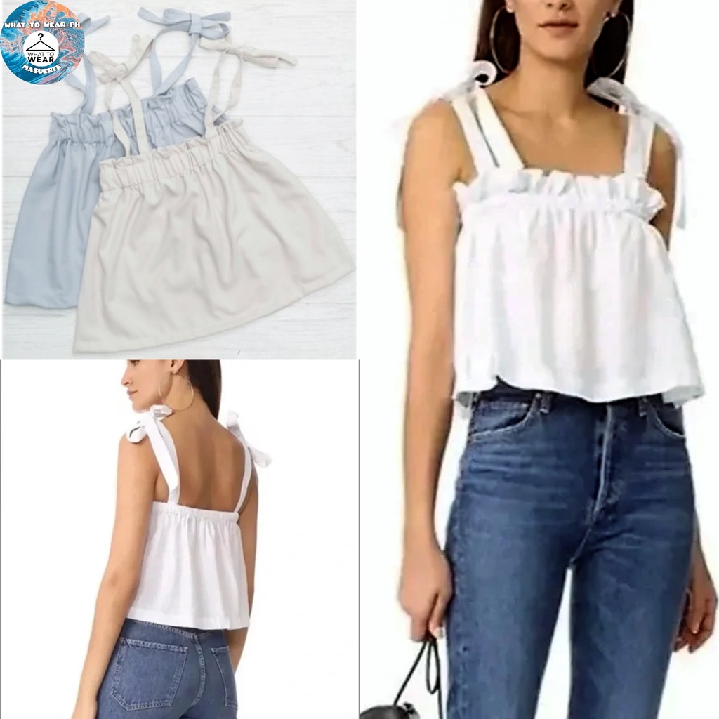 Self Tie Crop Top Crepe (Classy) Shoulder Strap Top (BoxyLoose ...