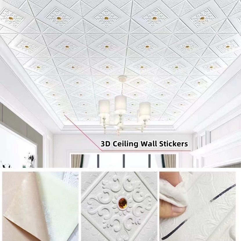 Self-adhesive Foam Wallpaper Roof Ceiling Wallpaper 3D Stereo PVC Wall ...