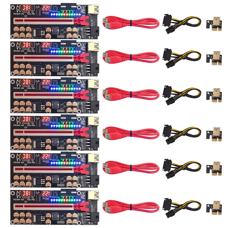 3Pcs New VER018 PRO PCI-E 1X To 16X Riser Card With LED Lights/Voltage ...