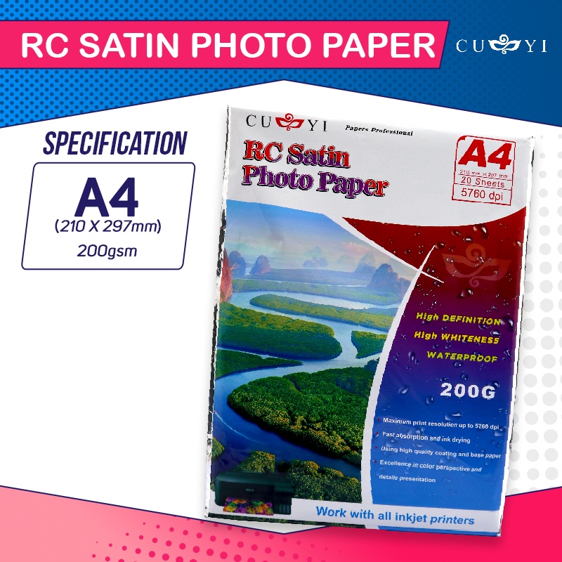CUYI RC Satin Photo Paper A4 Size 200gsm (20sheets) NO BACK PRINT ...
