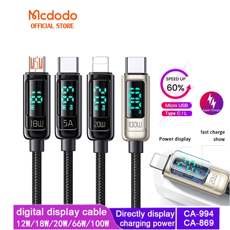 Mcdodo Digital Display Cable Fast Charger dota Cable Type C / Micro USB ...