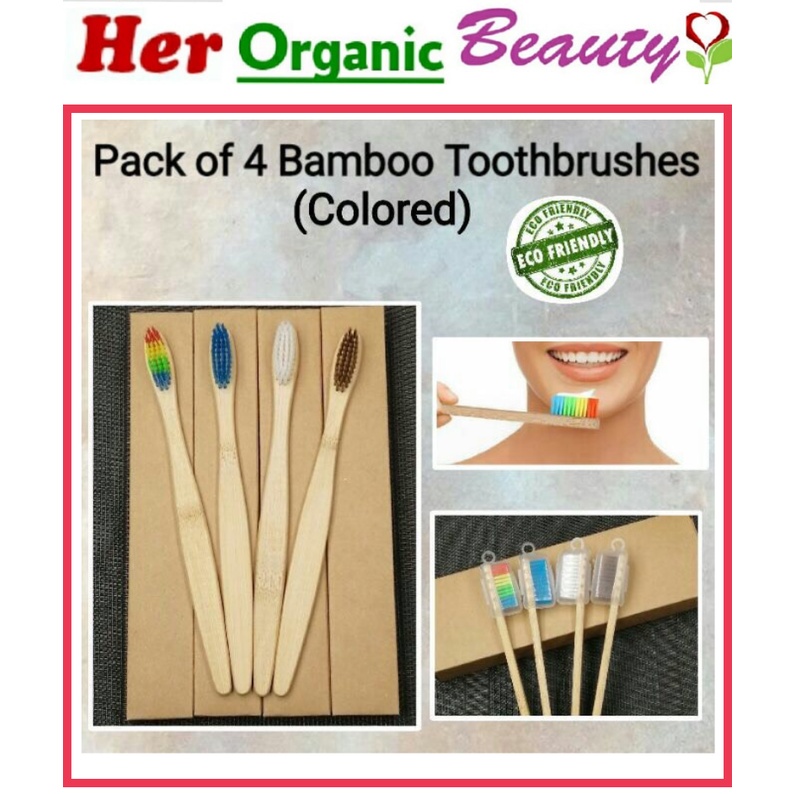 Pack of 4 Bamboo Colored Bamboo Toothbrushes Eco Friendly. | Shopee ...