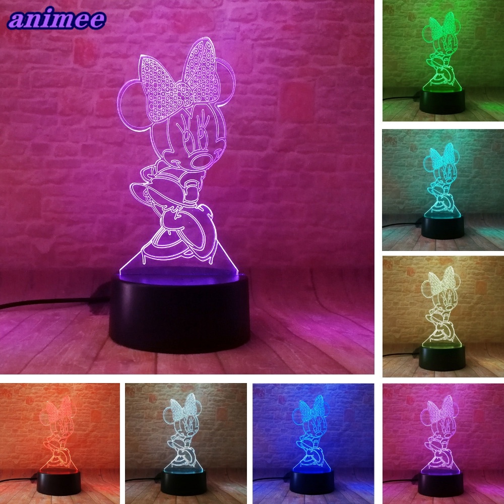 Minnie Mouse Figure Led 3D Night Light Disney Cartoon Gifts for girl+A+ ...