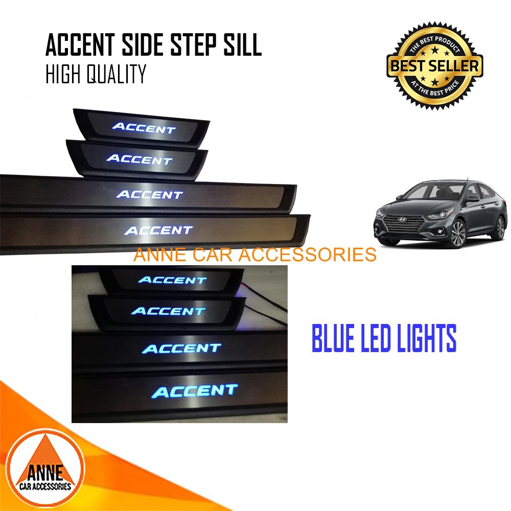 Hyundai Accent 2012 - 2022 w/ Blue LED Side Step Sill / Side Stepsill ...