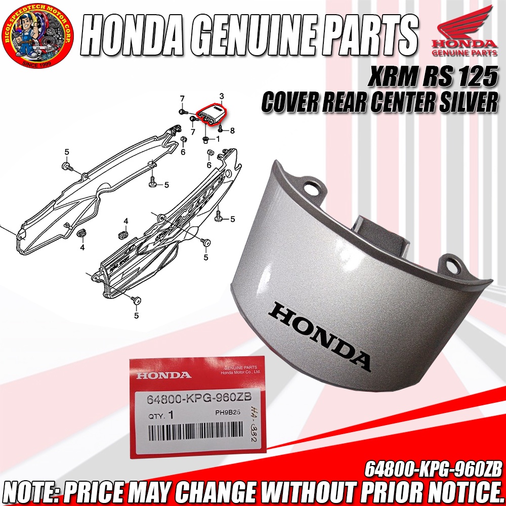 XRM RS 125 COVER SET REAR CENTER SILVER (HPI) (GENUINE: 64800-KPG-960ZB ...