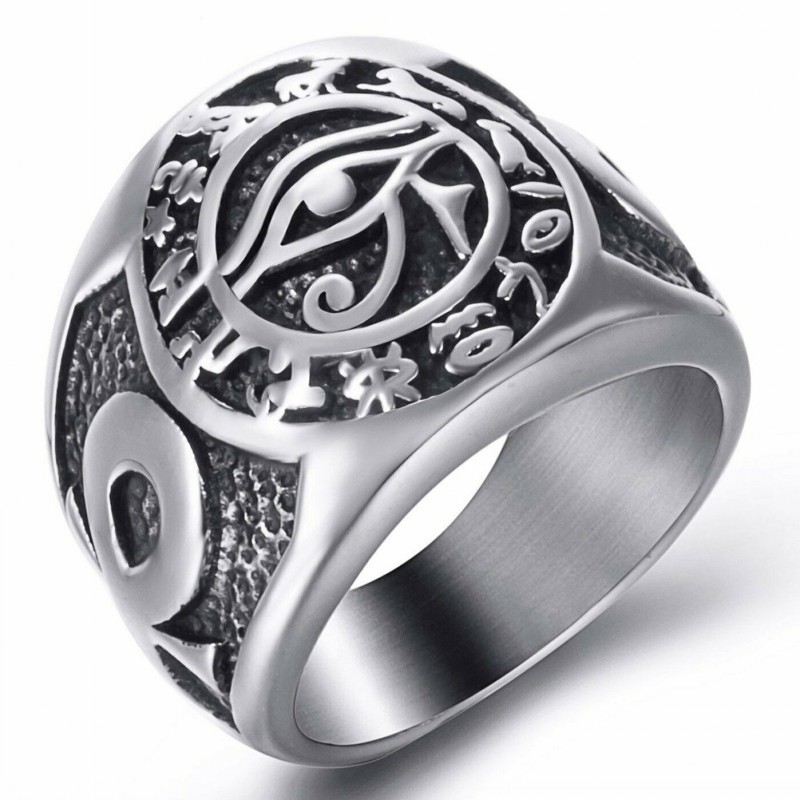 Stainless Steel Mens Egyptian Pharaoh Ankh Eye of Horus Ra Ring For Men ...