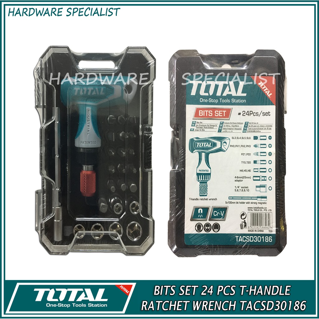 Total Bits Set 24 pcs T-Handle Ratchet Wrench TACSD30186 Original ...