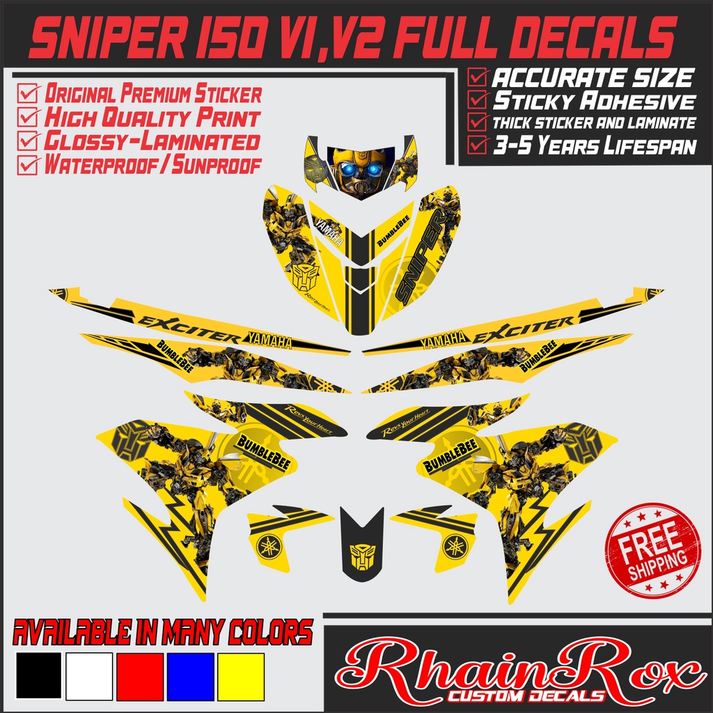 yamaha sniper 150 v1 v2 bumblebee yellow full decals printed laminated ...