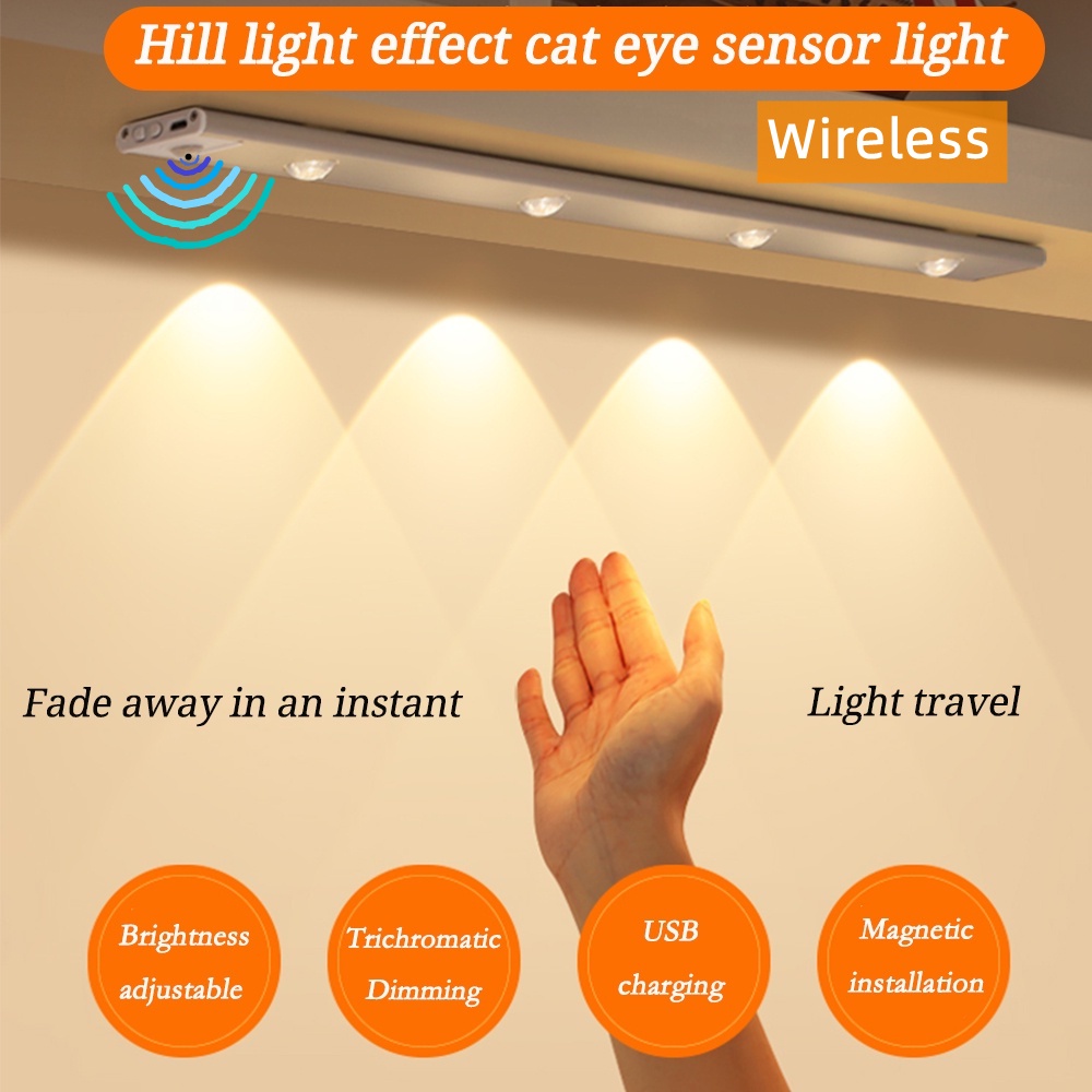 LED Cat Eye Motion Sensor Wireless Cabinet Light Dimmable Night Lamp ...