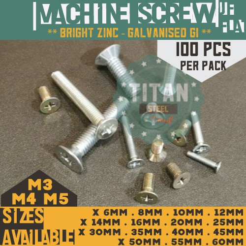 100pcs - Countersunk / Flat Head / JF Machine Screw (Bright Zinc GI ...