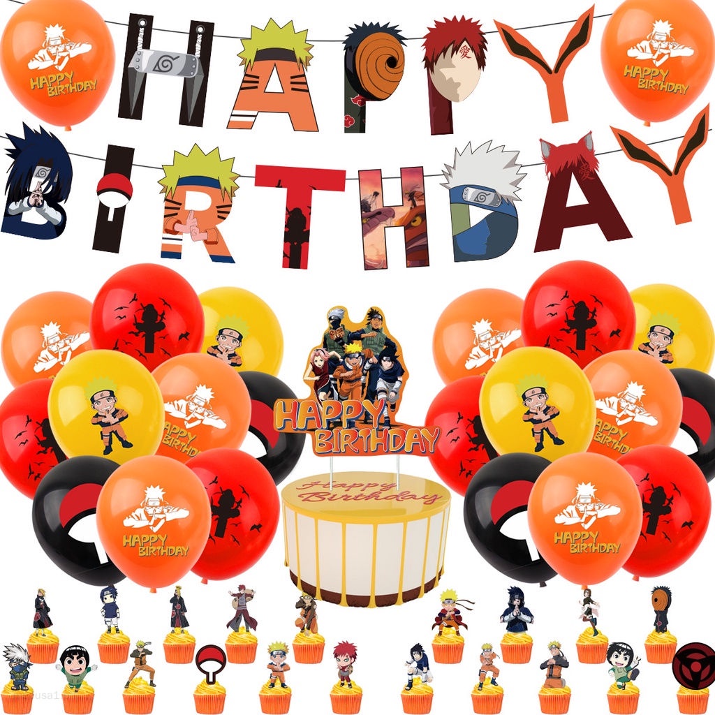 Naruto Birthday Decoration Set Latex Balloon Cake Topper Happy Birthday ...