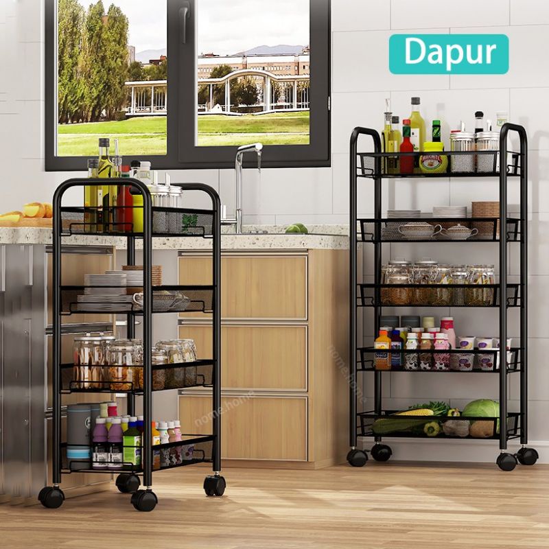 Storage Trolley Rack / 4-Tier Trolley Wheeled Basket made of multi ...