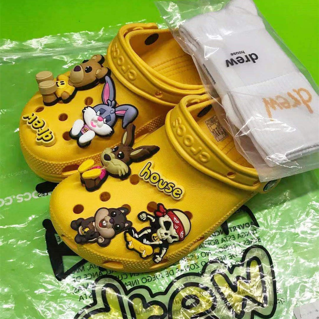 Drew House x Crocs joint badge purple hole shoes sandals | Shopee ...