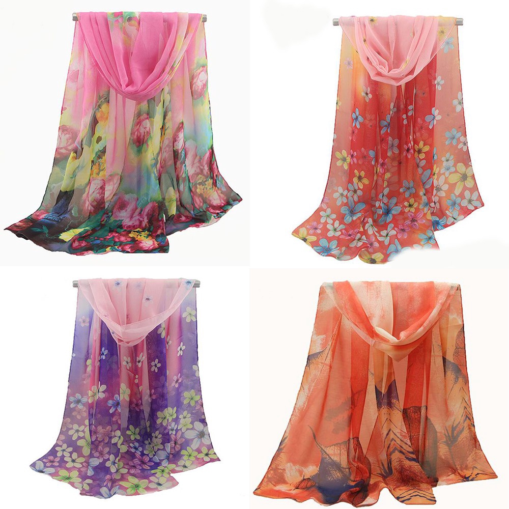 Women's Silk Scarf With Classic Chiffon Print 50cm X 155cm | Shopee ...