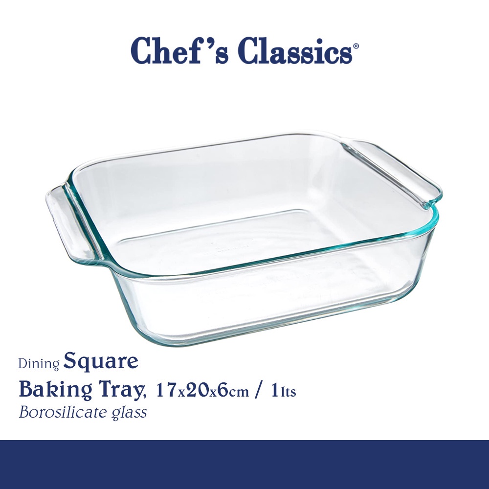 Chef's Classics Dining Glass Square Baking Tray, 17x20x6cm / 1lts ...