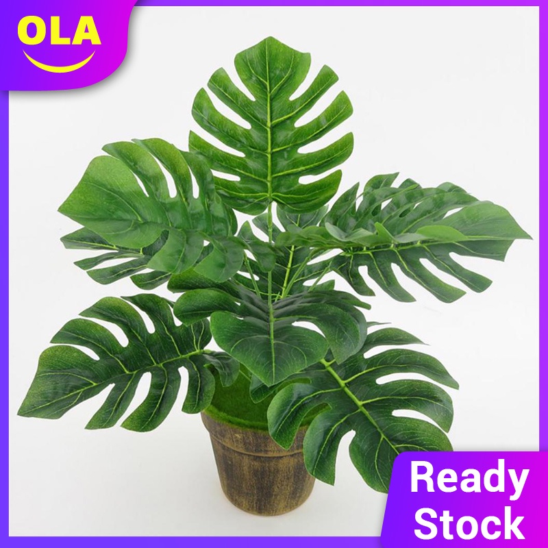 OLA Monstera Leaf 9 Leaves/1 Bunch Simulation Green Plants Home Desktop ...