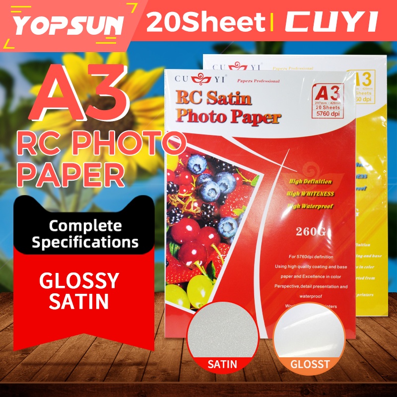 A3 Cuyi RC Satin /RC Glossy Photo Paper 260gsm For Picture High Quality ...