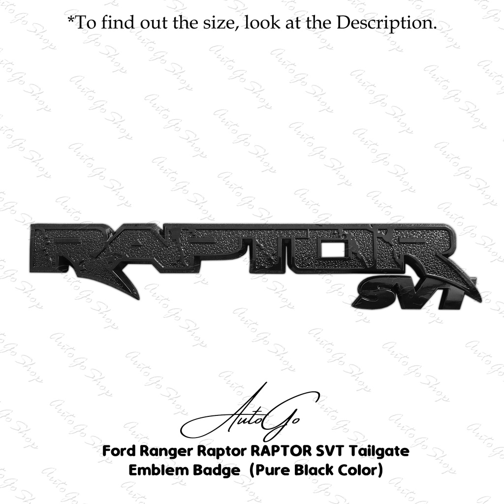 Ford Ranger Raptor RAPTOR SVT Tailgate Emblem Badge (Pure Black Color ...