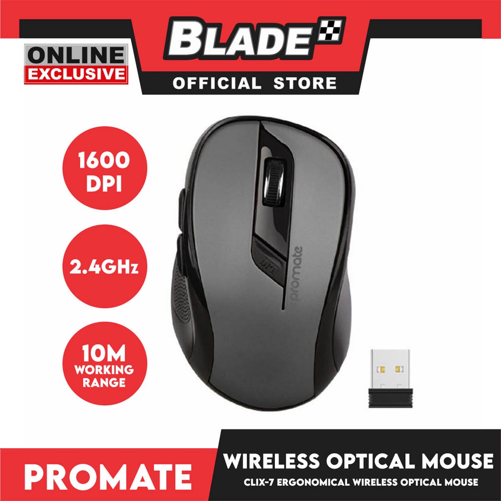 Promate Wireless Optical Mouse Ergonomic Clix-7 (Black) | Shopee ...