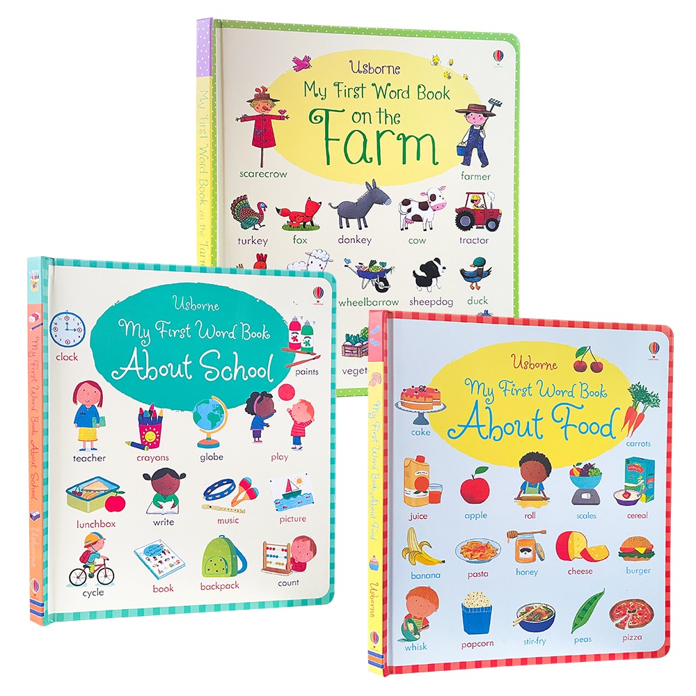 3 Books/set My First Word Book about School Farm Animal Food Learning ...