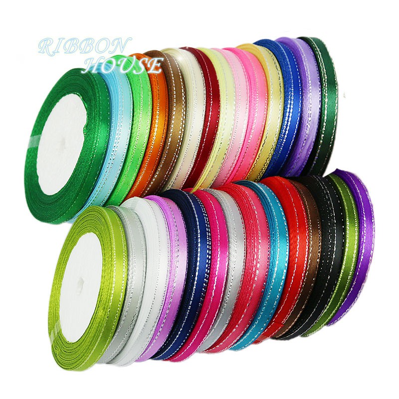 (25 yards/roll) 6mm Silver Edge satin ribbon high quality gift ...