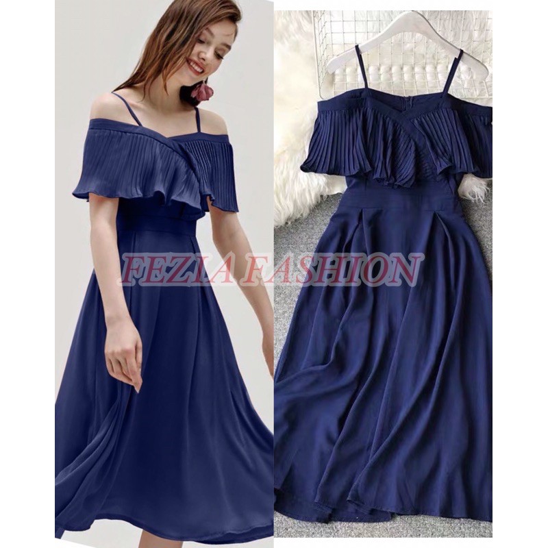 Fashionable Elegant Marimar Pleated Cold-offshoulder Maxi Casual Formal ...