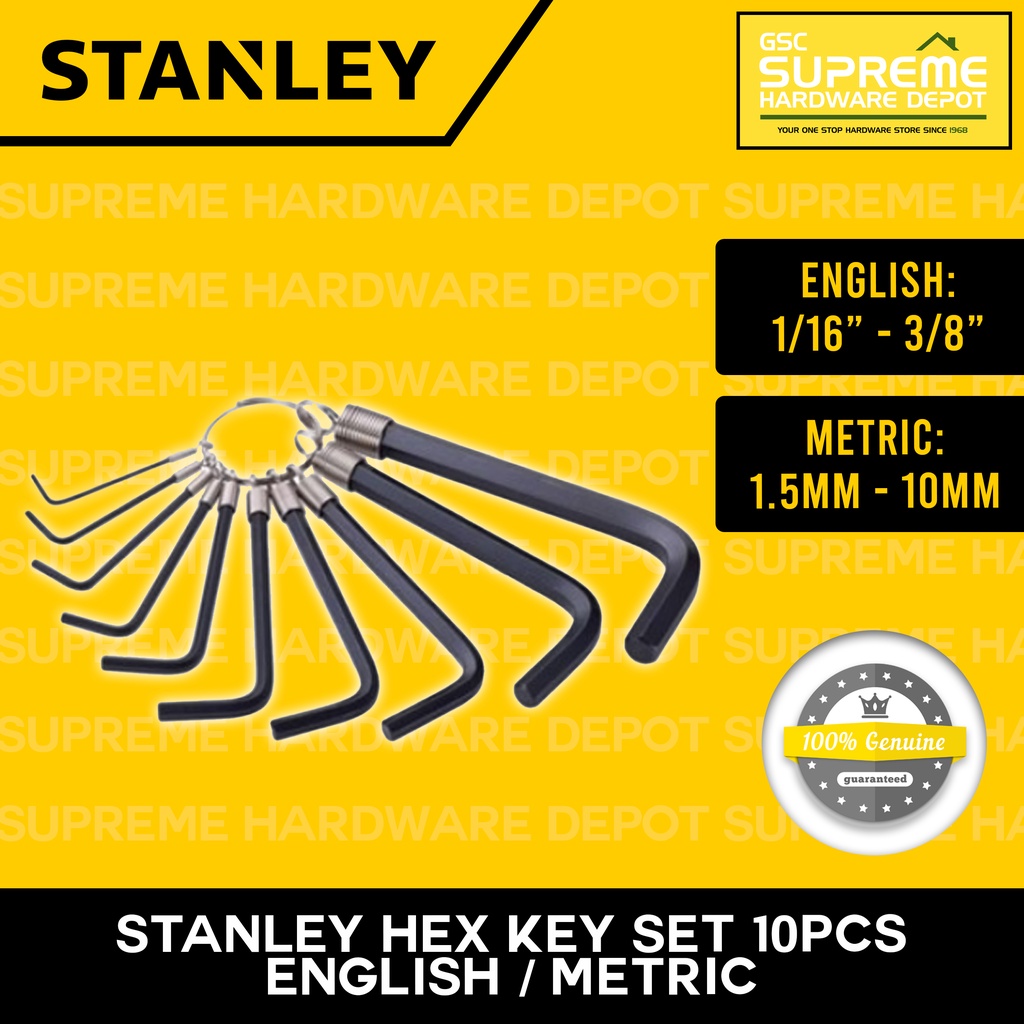 Stanley Hex Key Ring Set 10pcs (1/16"- 3/8" / 1.5mm - 10mm) - 69-230 / ...