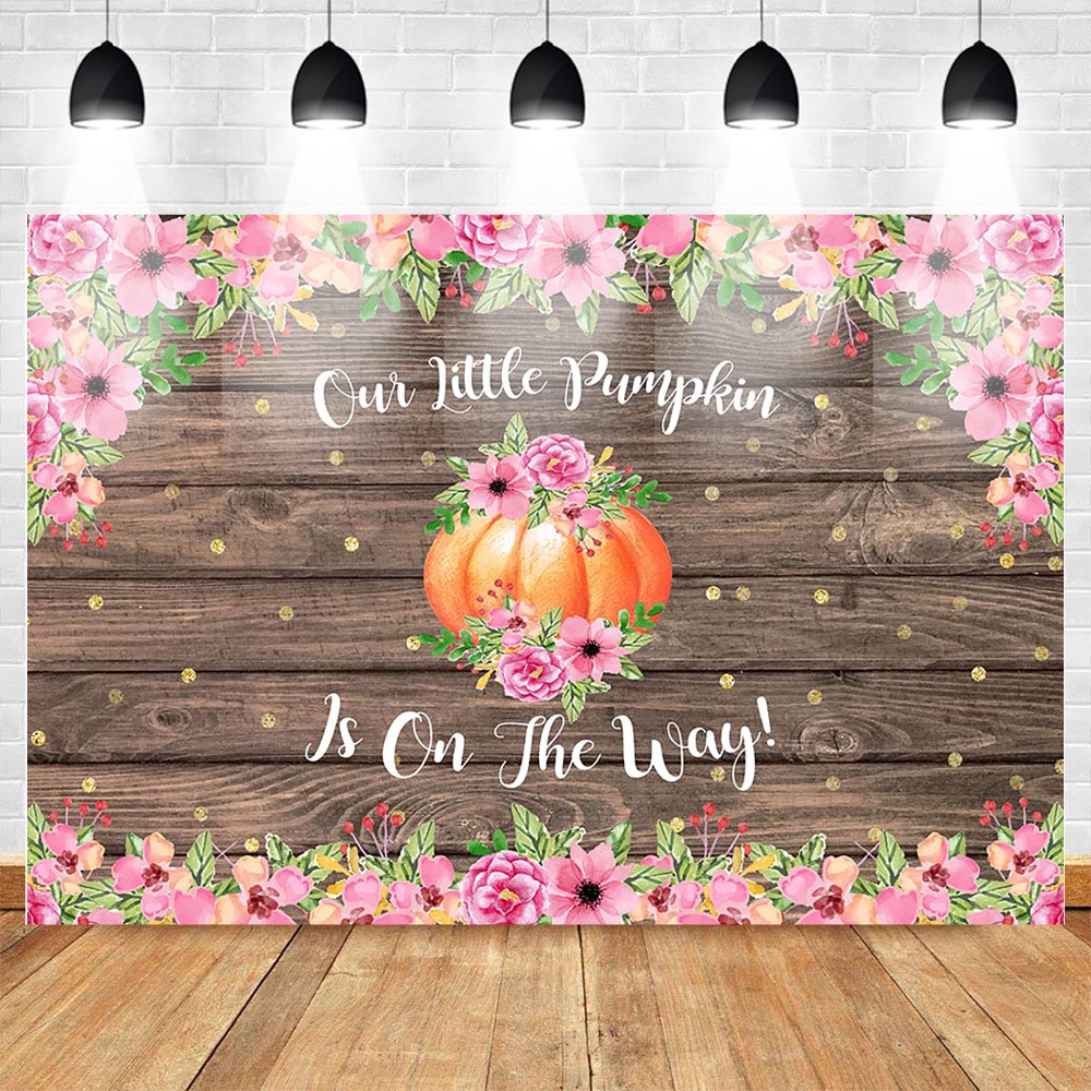 Newborn Baby Shower Photo Background Rustic Wood Floor Little Pumpkin ...