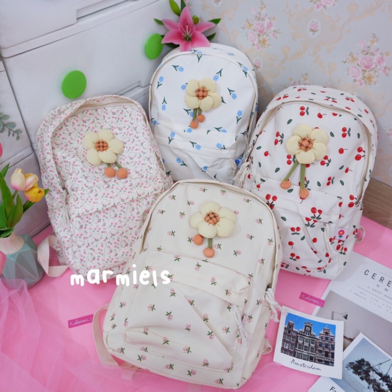 Korean Japan Backpack Poppy Backpack cherry tulip Flower pastel Color ...